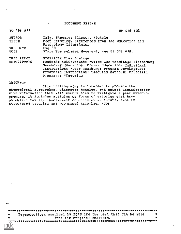 (PDF) Peer Tutoring. References from the Education and