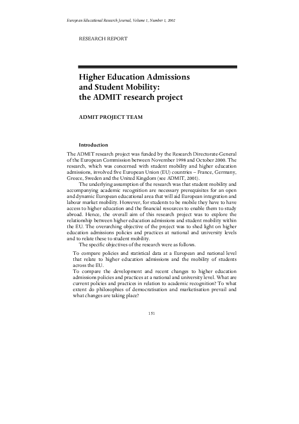 (PDF) Higher Education Admissions and Student Mobility: the ADMIT ...