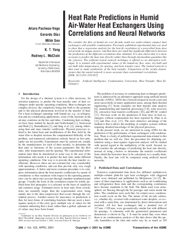 (PDF) Heat Rate Predictions in Humid Air-Water Heat Exchangers Using Correlations and Neural ...