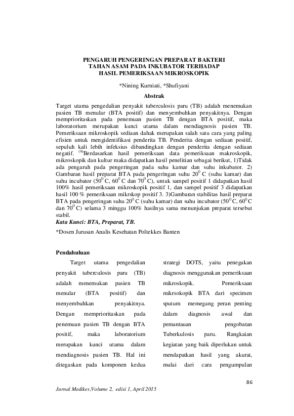 (PDF) Pengaruh Pengeringan Preparat Bakteri Tahan Asam Pada Inkubator ...
