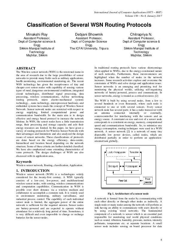 (PDF) Classification of Several WSN Routing Protocols