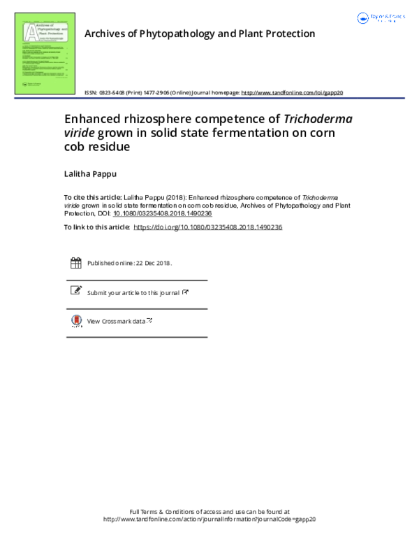 (PDF) Enhanced rhizosphere competence of Trichoderma viride grown in ...