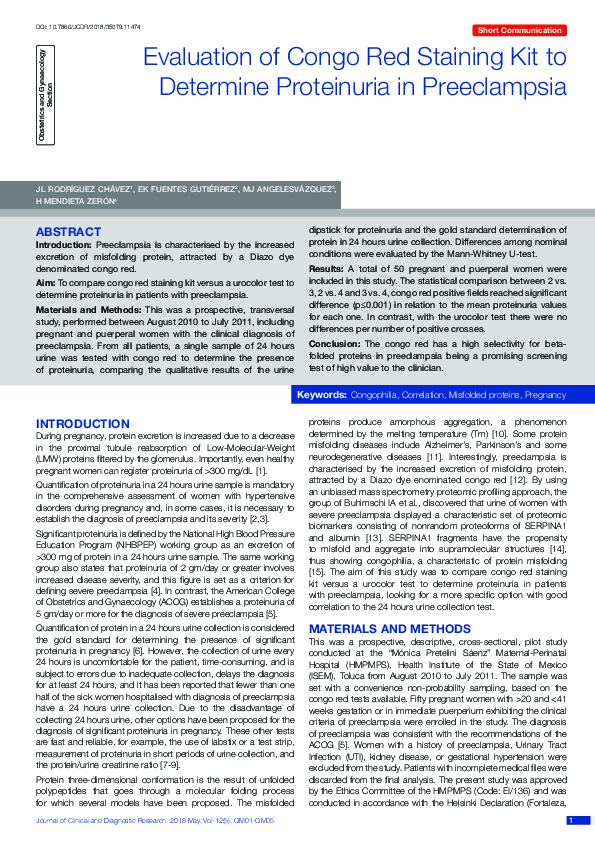 (PDF) Evaluation of Congo Red Staining Kit to Determine Proteinuria in ...