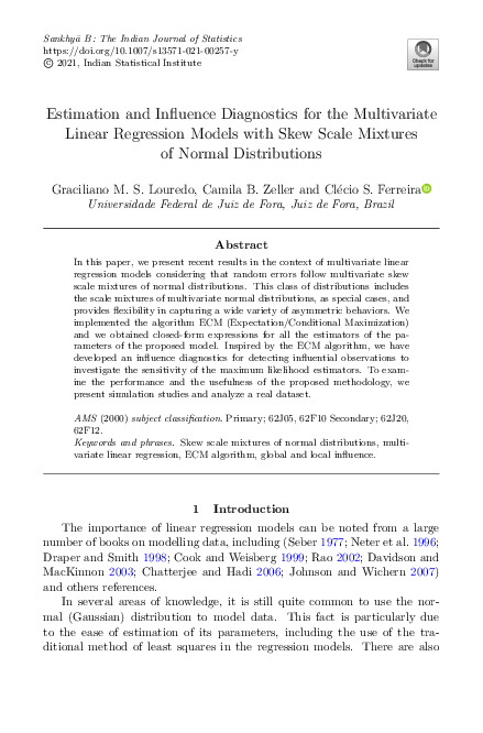 Pdf Estimation And Influence Diagnostics For The Multivariate Linear Regression Models With