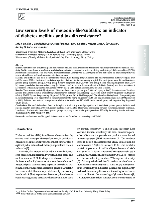 (PDF) Subfatin Levels and Insulin Resistance in T2DM