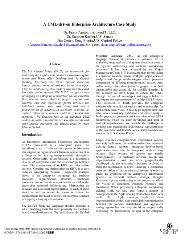 (PDF) A UML-driven enterprise architecture case study | Stephen Kaisler ...