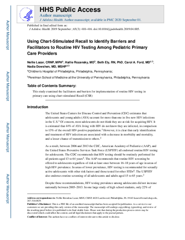 (PDF) Using Chart-Stimulated Recall to Identify Barriers and ...
