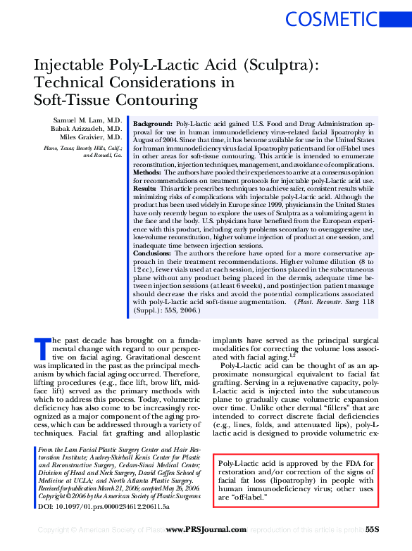 (PDF) Injectable Poly-L-Lactic Acid (Sculptra): Technical ...