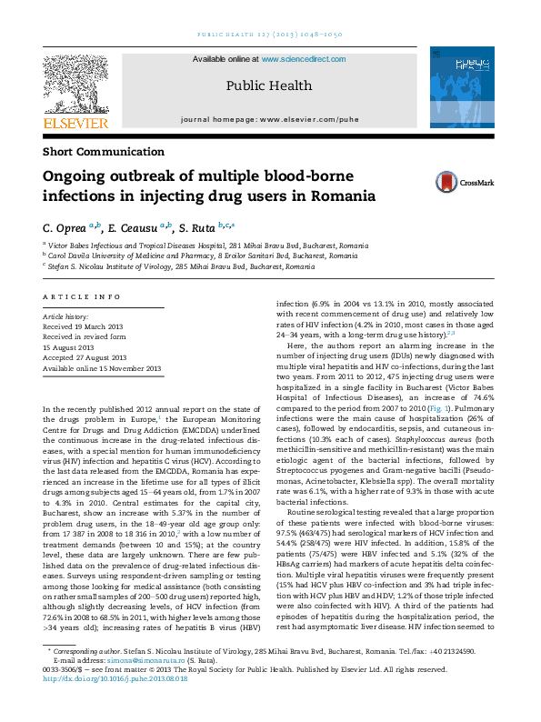 (PDF) Ongoing outbreak of multiple blood-borne infections in injecting ...