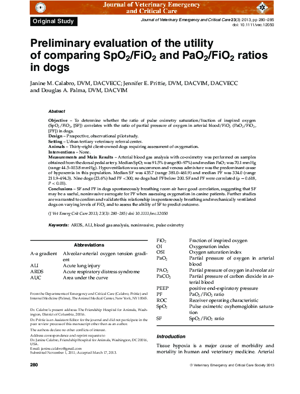 (PDF) Preliminary evaluation of the utility of comparing SpO 2 /FiO 2 ...