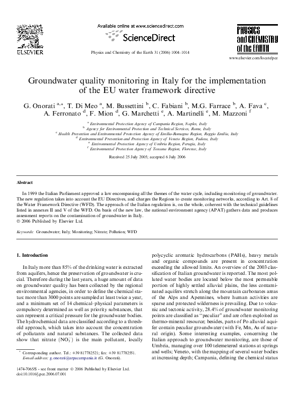 (PDF) Groundwater quality monitoring in Italy for the implementation of ...