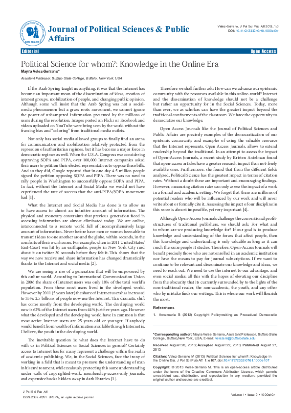 (PDF) Political Science for whom?: Knowledge in the Online Era