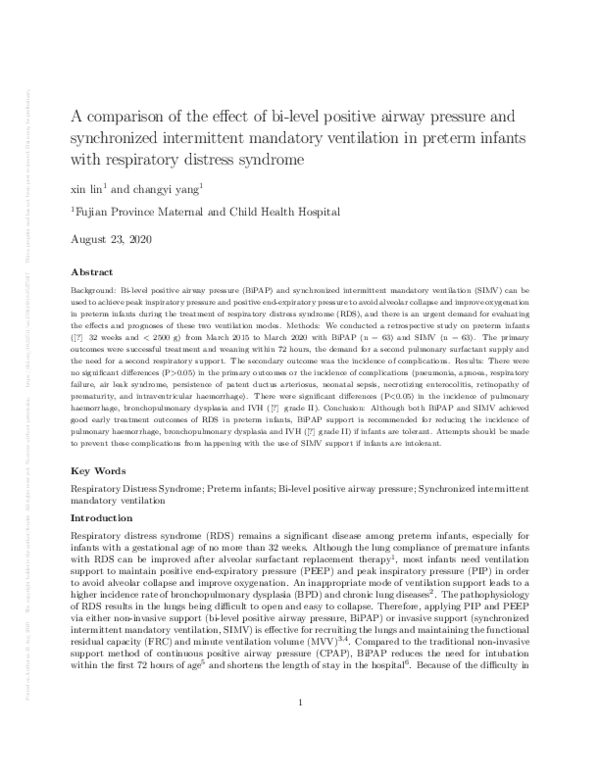 (PDF) BiPAP vs SIMV in Preterm Infants with Respiratory Distress