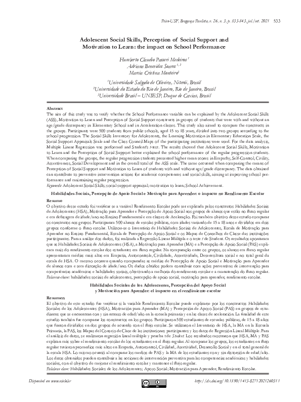 (PDF) Adolescent Social Skills, Perception of Social Support and ...