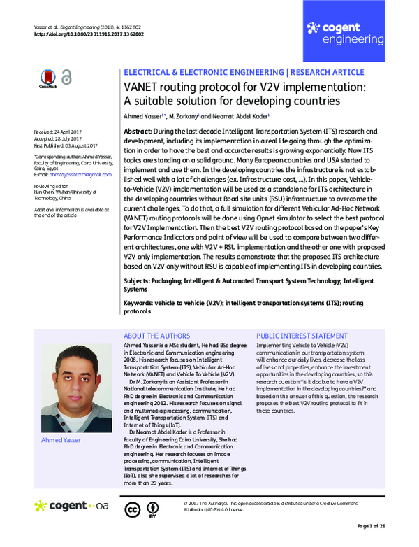Pdf Vanet Routing Protocol For V2v Implementation A Suitable Solution For Developing Countries 