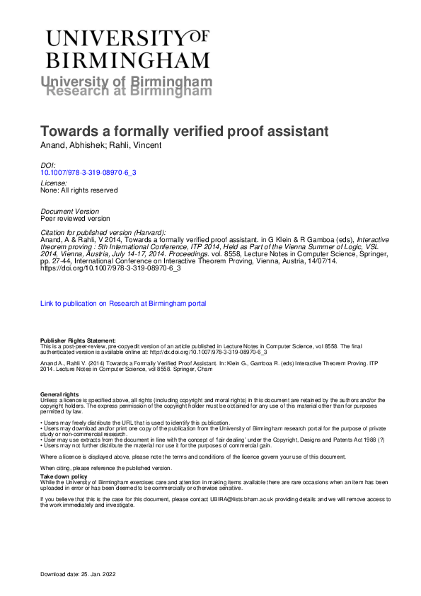 (PDF) Towards a Formally Verified Proof Assistant