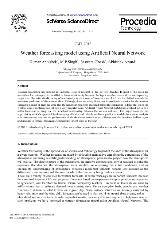 Pdf Weather Forecasting Model Using Artificial Neural Network