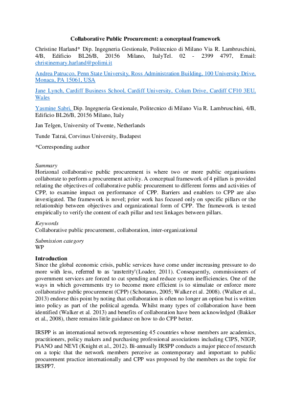 (PDF) Collaborative Public Procurement: a conceptual framework