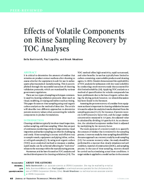 (PDF) Effects of Volatile Components on Rinse Sampling Recovery by TOC ...