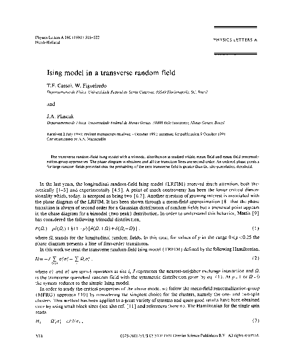 (PDF) Ising model in a transverse random field
