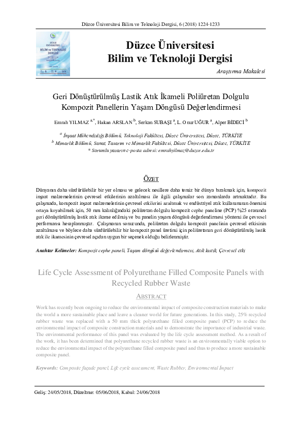 (PDF) Geri Dönüştürülmüş Lastik Atık İkameli Poliüretan Dolgulu ...