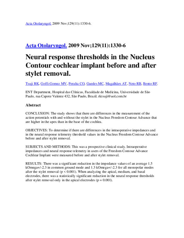 (PDF) Neural response thresholds in the Nucleus Contour cochlear ...