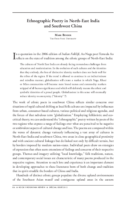 (PDF) Ethnographic Poetry in North-East India and Southwest China
