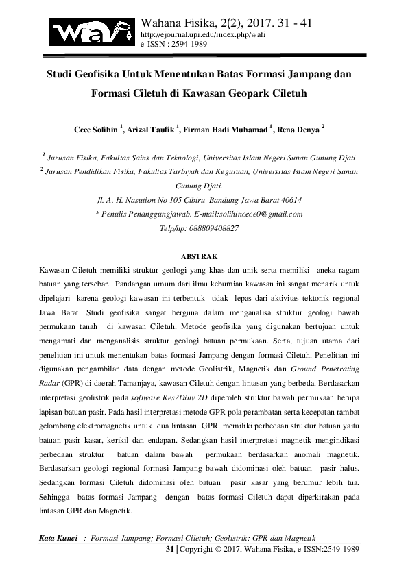 (PDF) Studi Geofisika Untuk Menentukan Batas Formasi Jampang dan ...