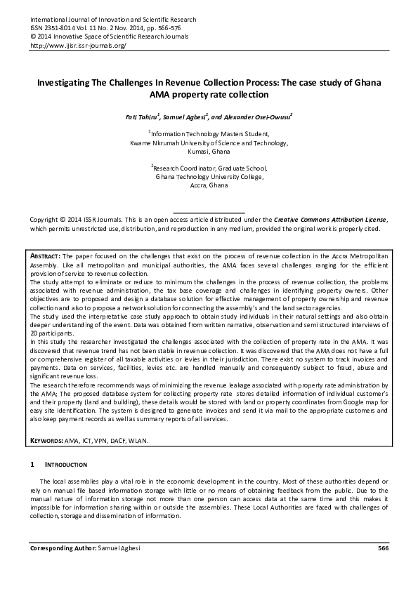 (PDF) Investigating the challenges in revenue collection process and ...