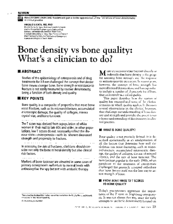 (PDF) Bone density vs bone quality: what's a clinician to do?