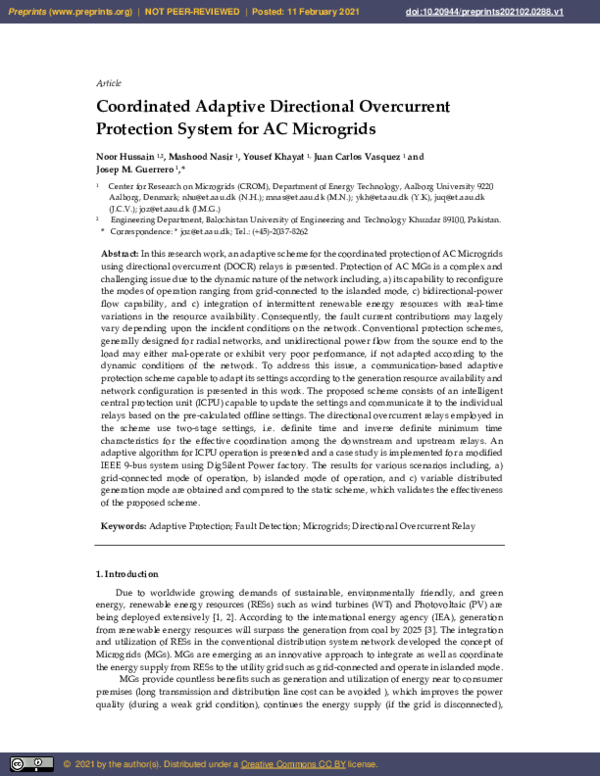 (PDF) Coordinated Adaptive Directional Overcurrent Protection System for AC Microgrids