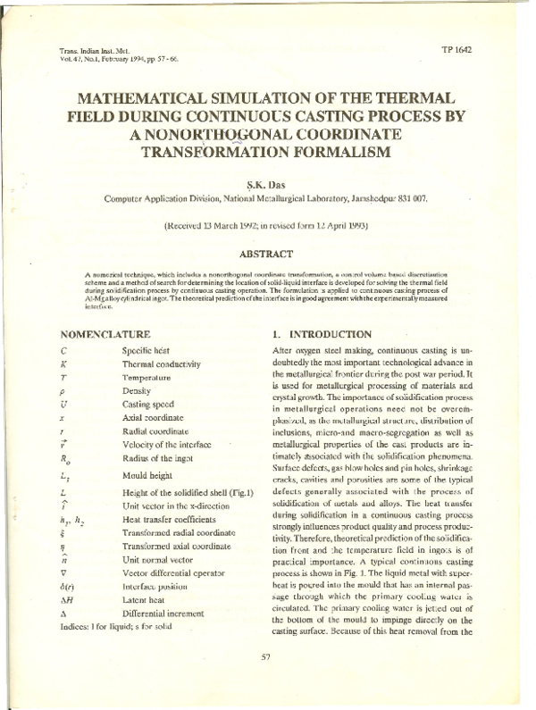 (PDF) Mathematical simulation of the thermal Field during continuous ...
