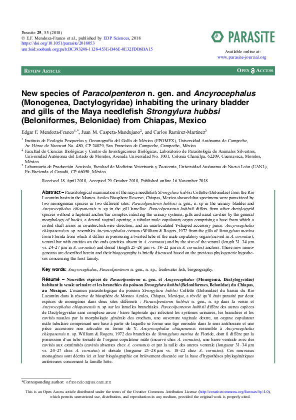 (PDF) New species of Paracolpenteron n. gen. and Ancyrocephalus ...