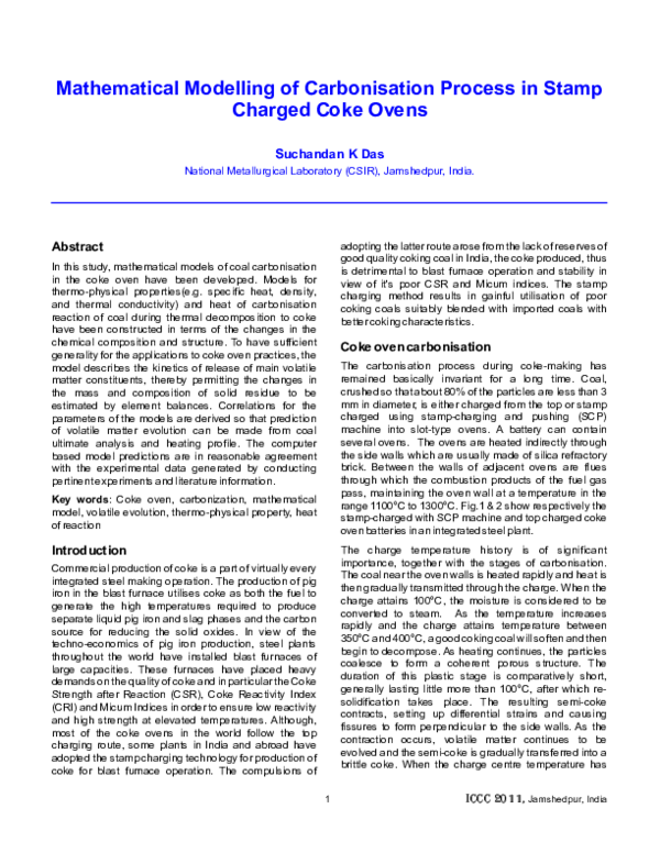 (PDF) Mathematical Modelling of Carbonisation Process in StampCharged ...