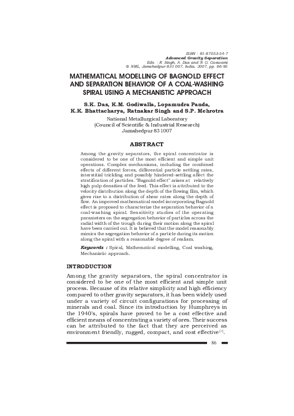 (PDF) Mathematical modelling of bagnold effect and separation behavior of a coal-washing spiral ...