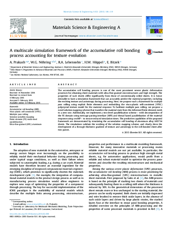 Pdf A Multiscale Simulation Framework Of The Accumulative Roll Bonding Process Accounting For