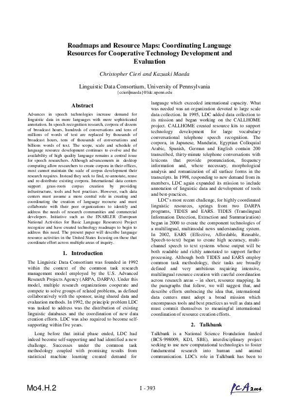 (PDF) Roadmaps and Resource Maps : Coordinating Language Resources for ...