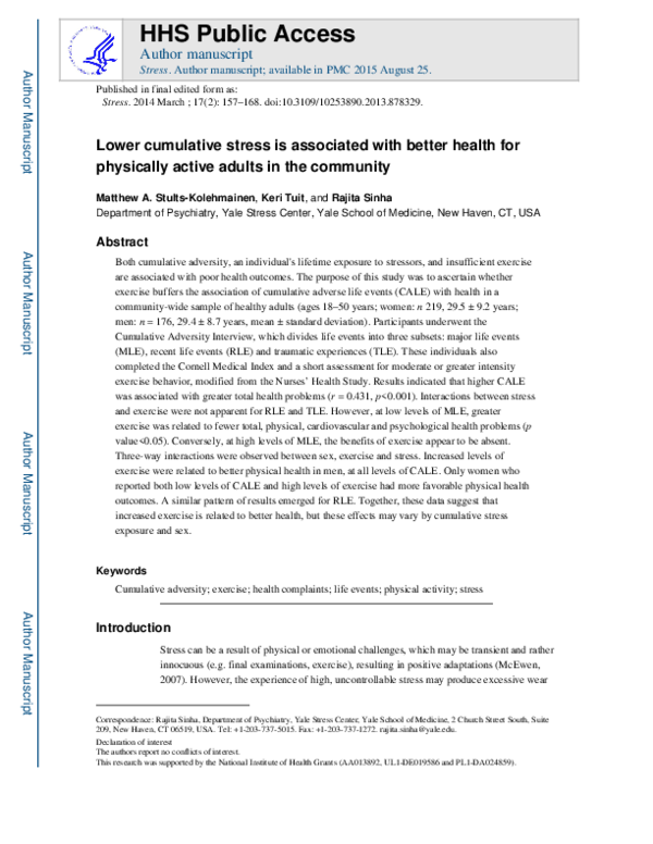 (PDF) Lower cumulative stress is associated with better health for ...