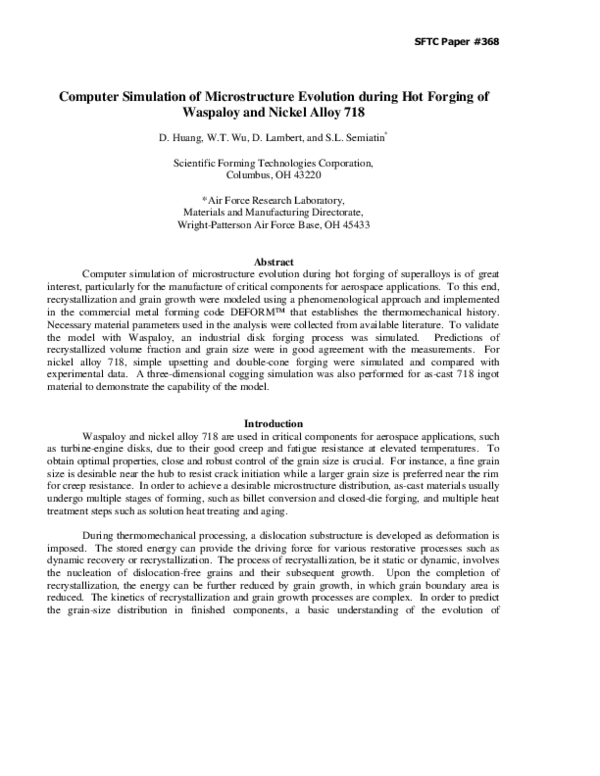 Pdf Computer Simulation Of Microstructure Evolution During Secondary