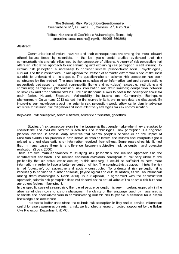 (PDF) The seismic risk perception questionnaire