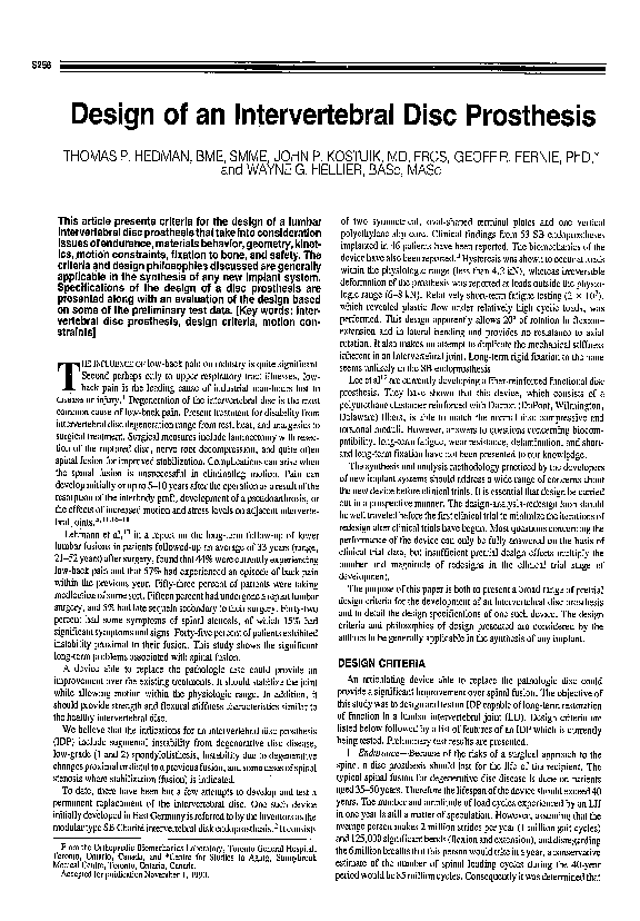 (PDF) Design of an Intervertebral Disc Prosthesis