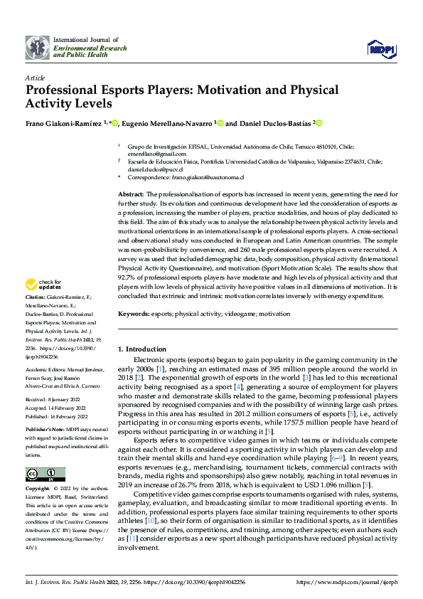 (PDF) Professional Esports Players: Motivation and Physical Activity Levels