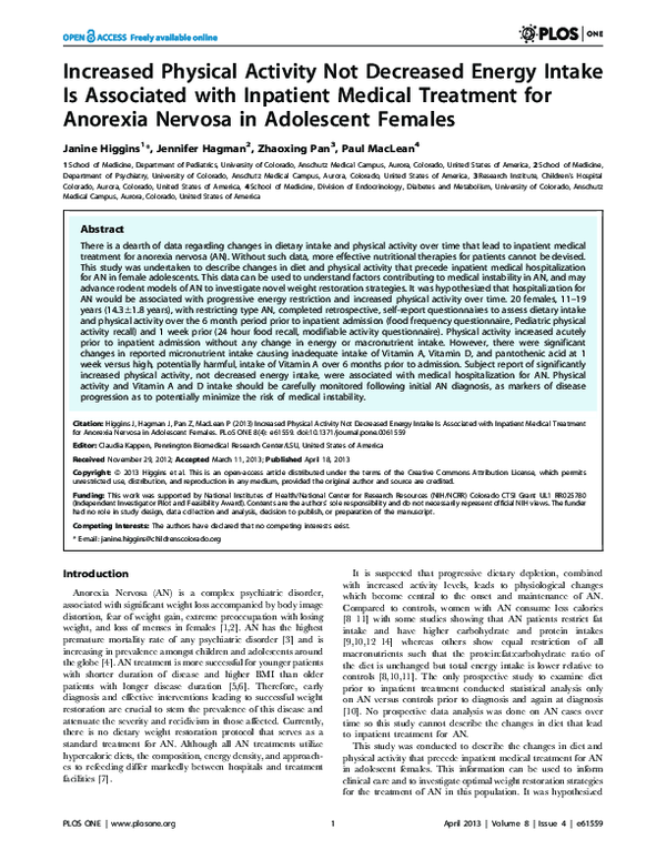 (PDF) Increased Physical Activity Not Decreased Energy Intake Is ...