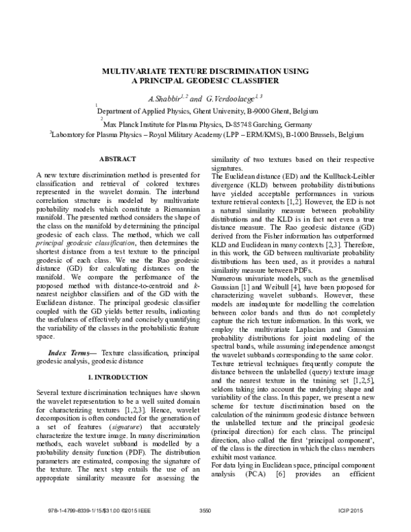 (PDF) Multivariate texture discrimination using a principal geodesic classifier