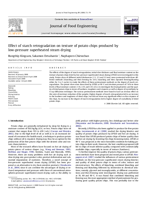 (PDF) Effect of starch retrogradation on texture of potato chips produced by low-pressure ...
