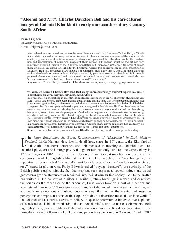 (PDF) “Alcohol and Art”: Charles Davidson Bell and his cari-catured ...