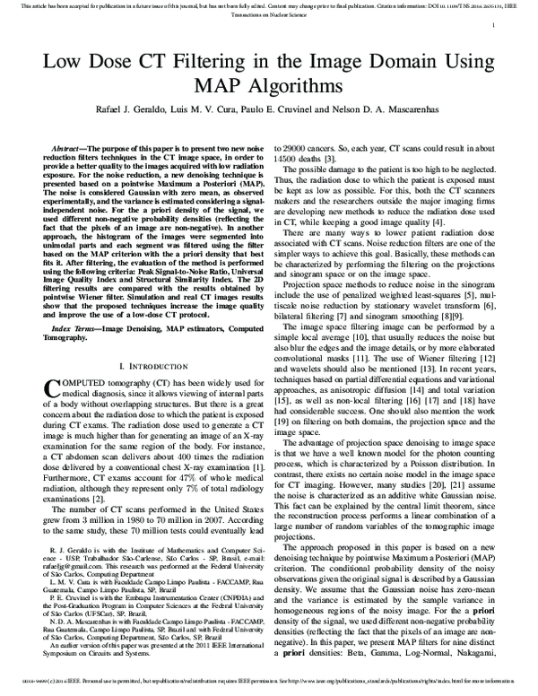 Pdf Low Dose Ct Filtering In The Image Domain Using Map Algorithms