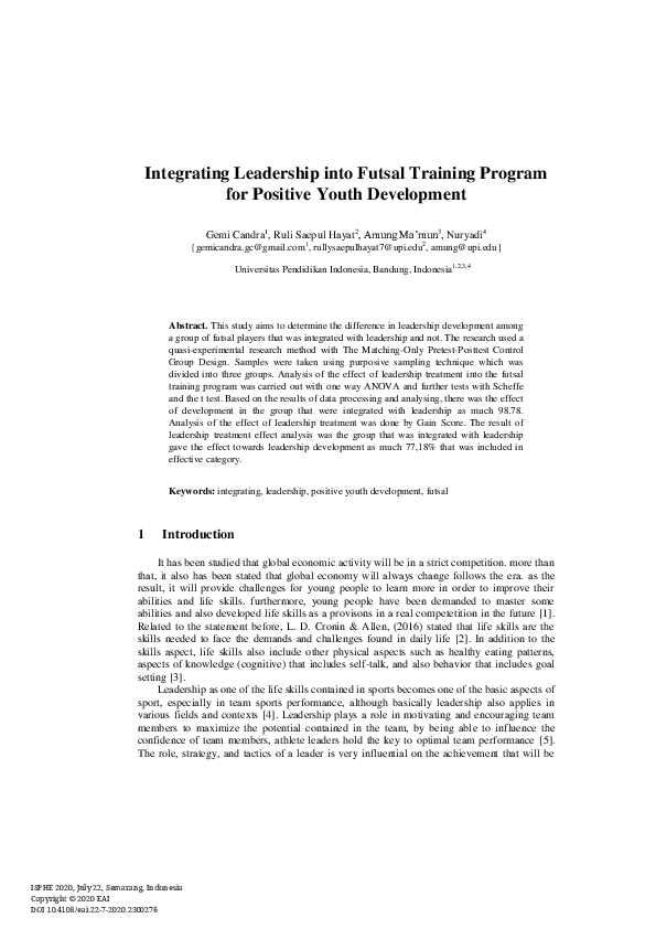 (PDF) Integrating Leadership into Futsal Training Program for Positive ...