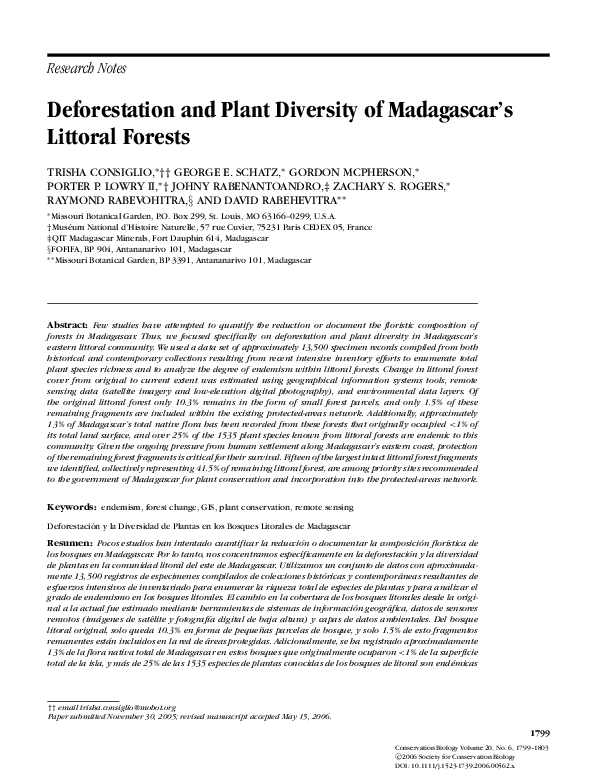 (PDF) Deforestation and Plant Diversity of Madagascar's Littoral Forests