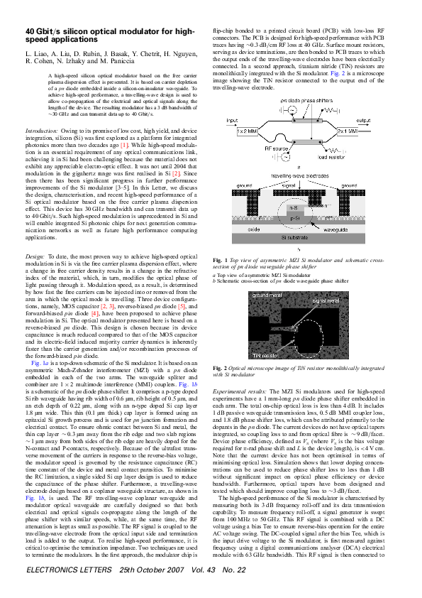 (PDF) 40 Gbit/s silicon optical modulator for high-speed applications
